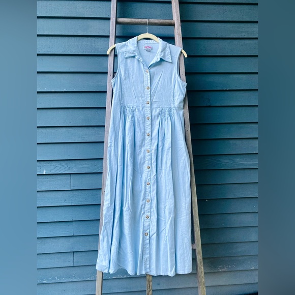 fads | Dresses | Vintage Fads Linenrayon Collared Blue Button Down Maxi ...